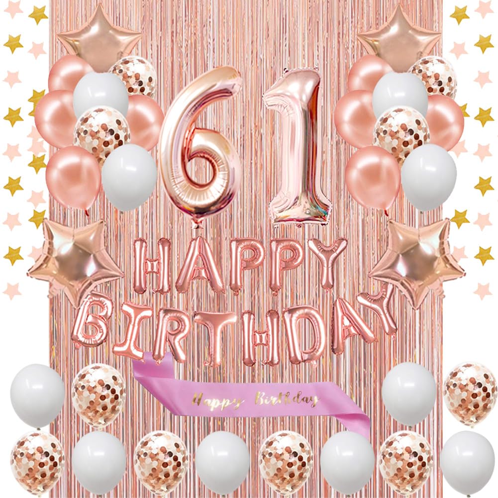 Amazon.com: Fancypartyshop 61st Birthday Decorations - Rose Gold Happy ...