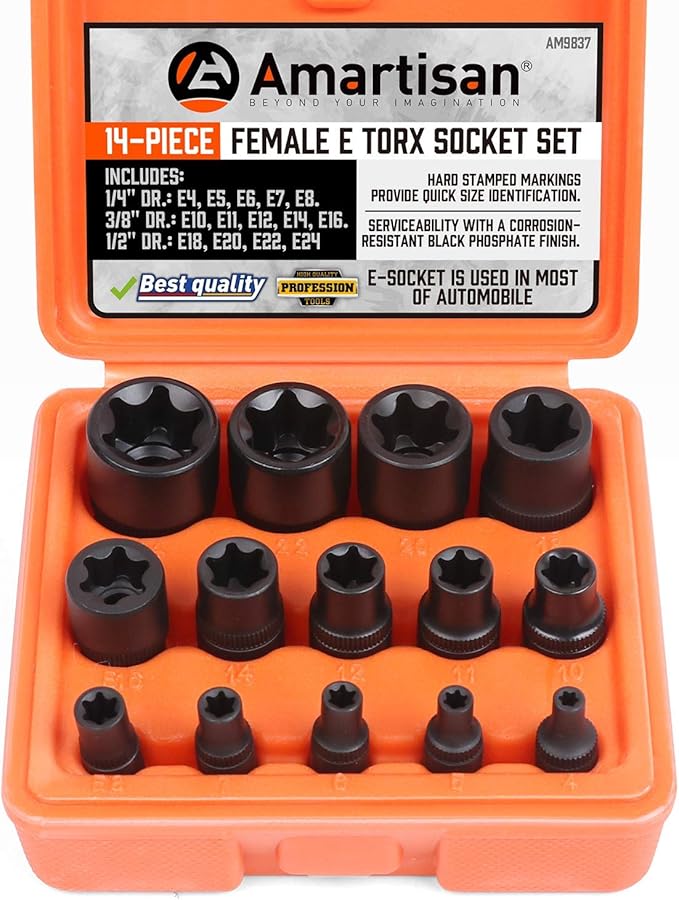 Amazon.com: Amartisan 14 Pc Female E-Torx Star Socket Set/Rail, 1/4" 3/ ...
