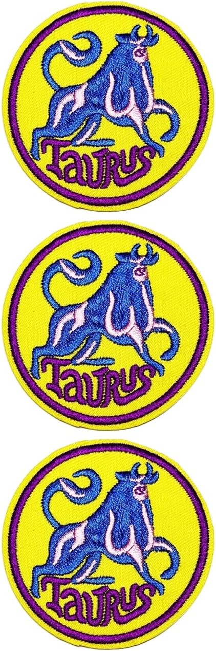 ONCEX 3PCS. Taurus Patch Zodiac Signs Sticker Iron On Patches DIY Applique Embroidered Sew Iron ...