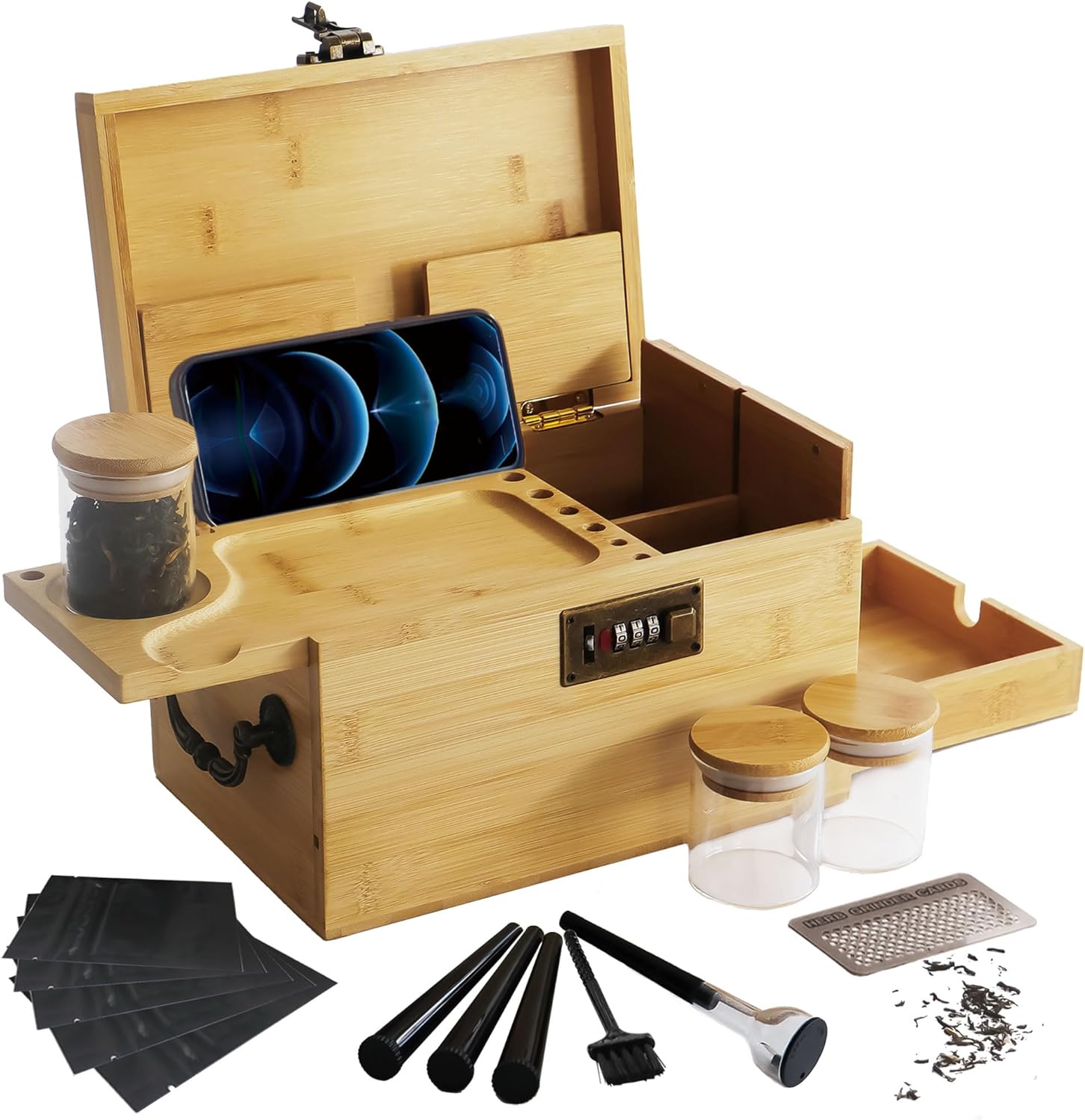 Amazon.com: Premium Large Bamboo Stash Box with Secret Drawer Stashbox ...
