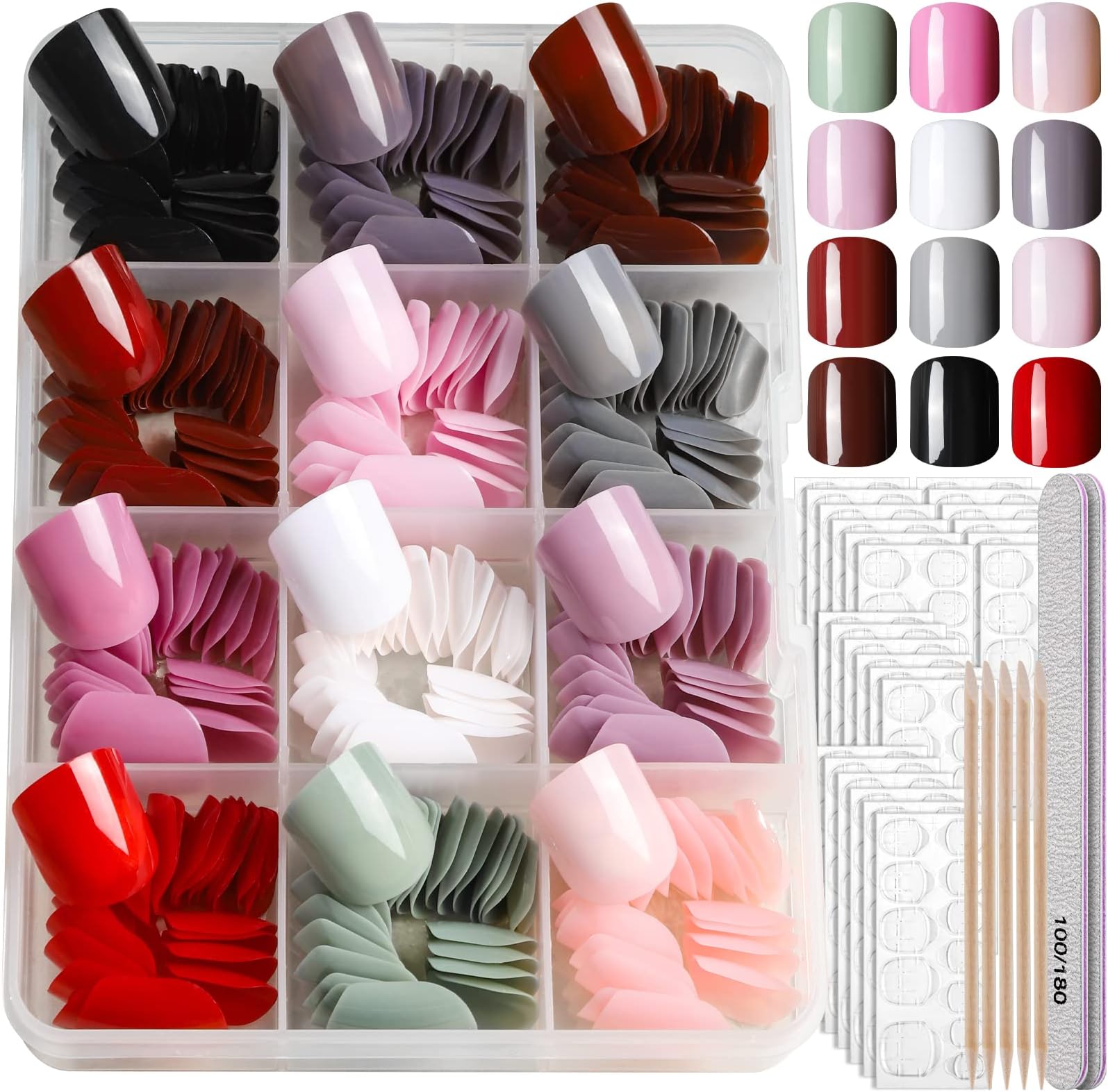 Amazon.com: Teenitor Short Press On Nails, 12 Packs 288pcs Glossy Press ...