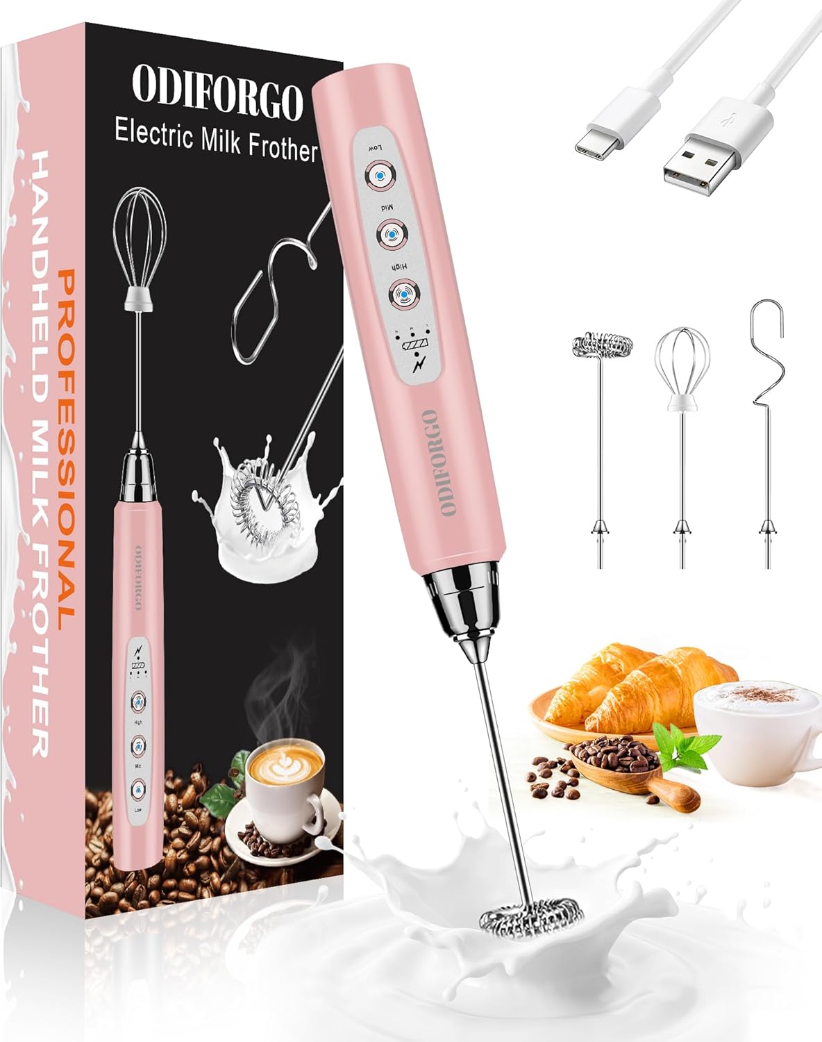 Amazon.com: Milk Frother Handheld, USB Type-C Rechargeable Electric ...