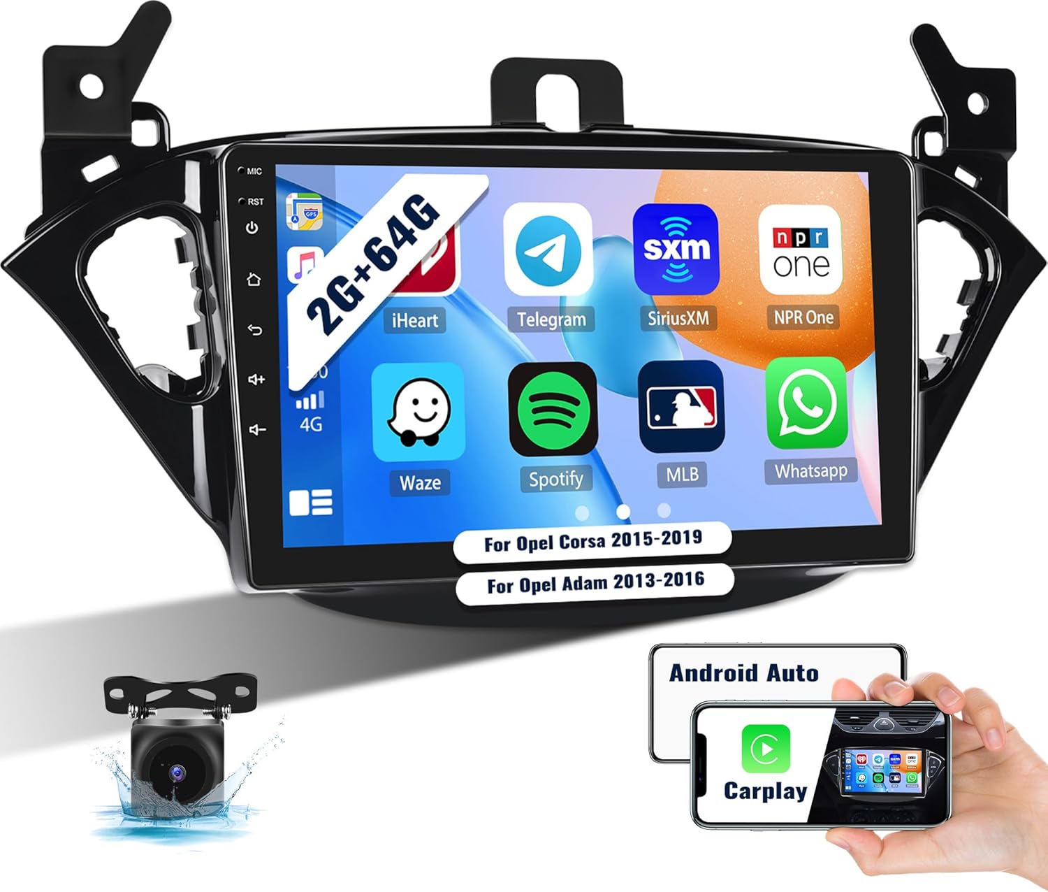 2G+64G CAMECHO Android 12 Autoradio mit Navi für Opel Corsa 2015-2019/Opel Adam 2013-2016,Doppel ...