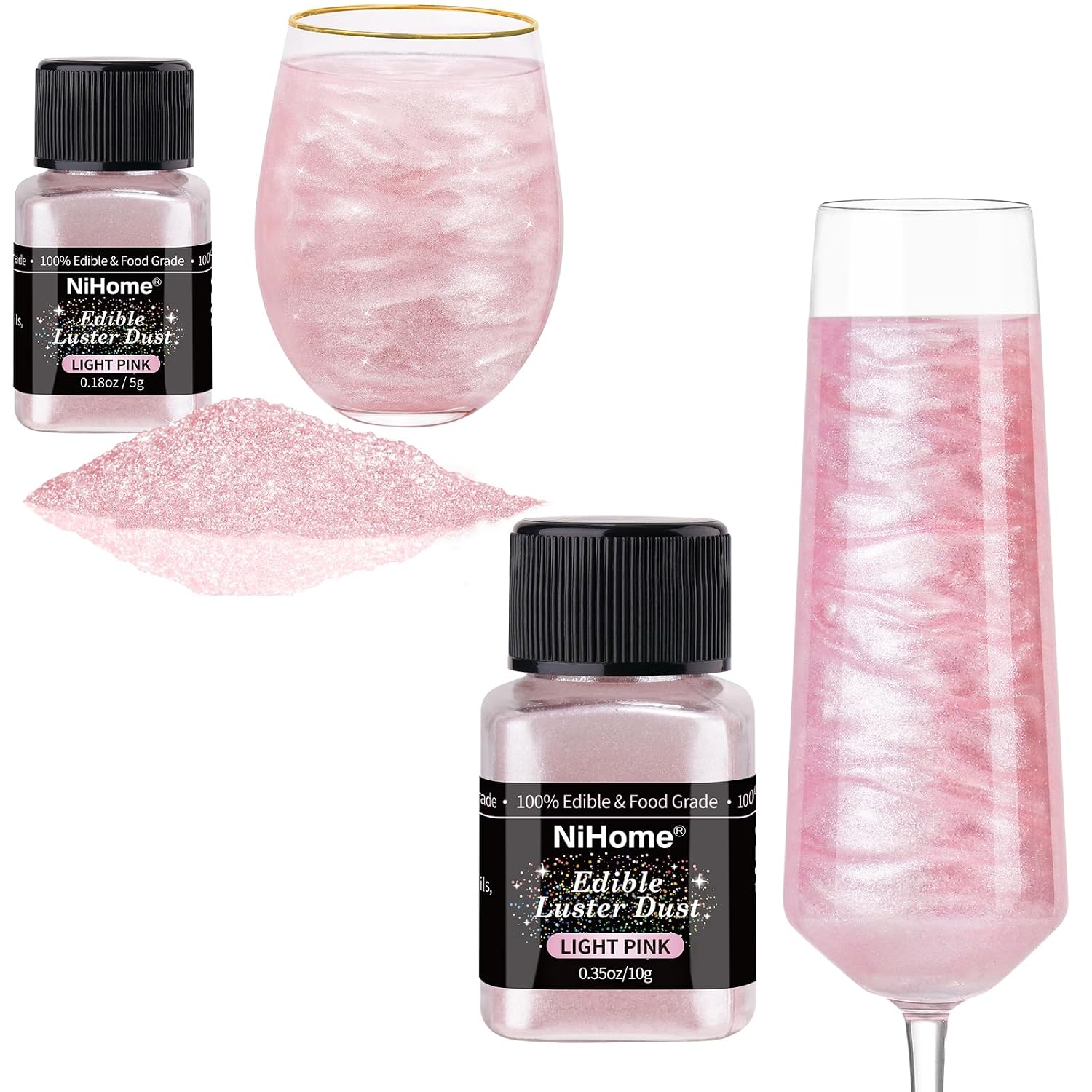 Amazon.com : NiHome 5g+10g Edible Luster Dust Glitter Powder (Light ...