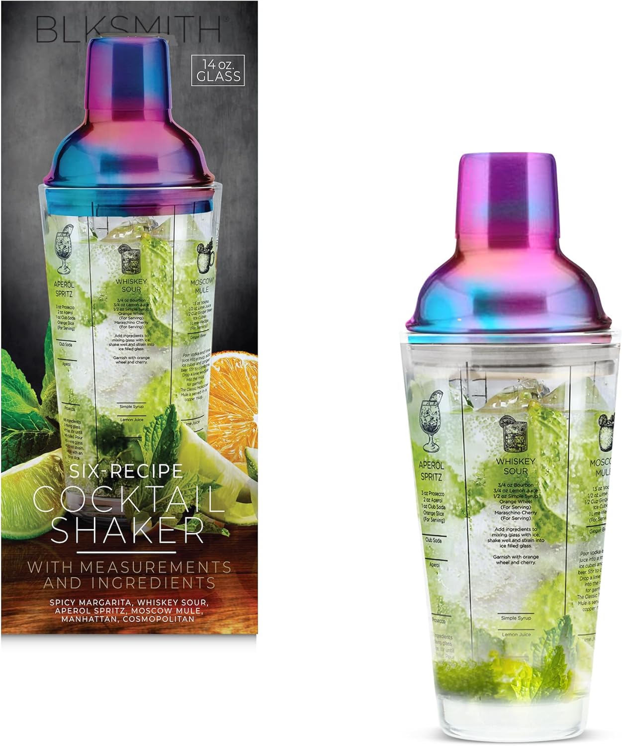 Amazon.com: BLKSMITH Glass Cocktail Shaker Set - 14 oz Shaker Bottle ...