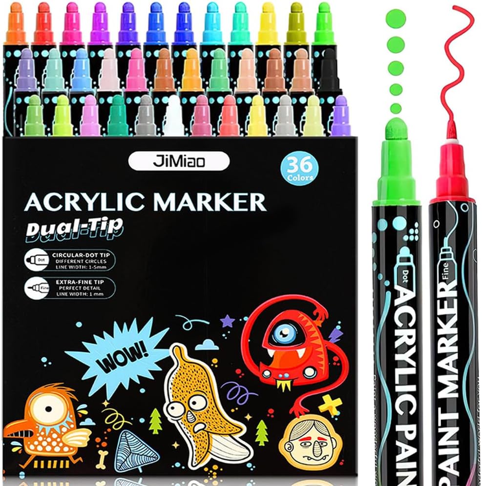36 Colores Plumones Acrilicos Doble Punta, LINEVEO Plumones de Pintura ...
