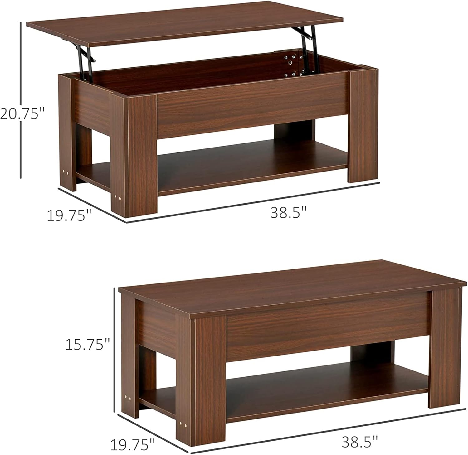 CNPRAZ Coffee Table with Hidden Storage Compartments and Open Shelves ...