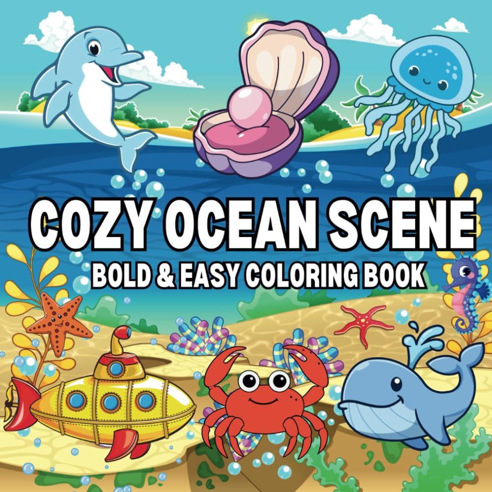 Cozy Ocean Scene: Coloring Book for Adults and Kids, Simple Designs ...