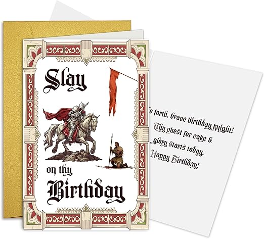 Amazon.com : Oamiolek Funny Medieval Knight Birthday Card, Retro Bday ...