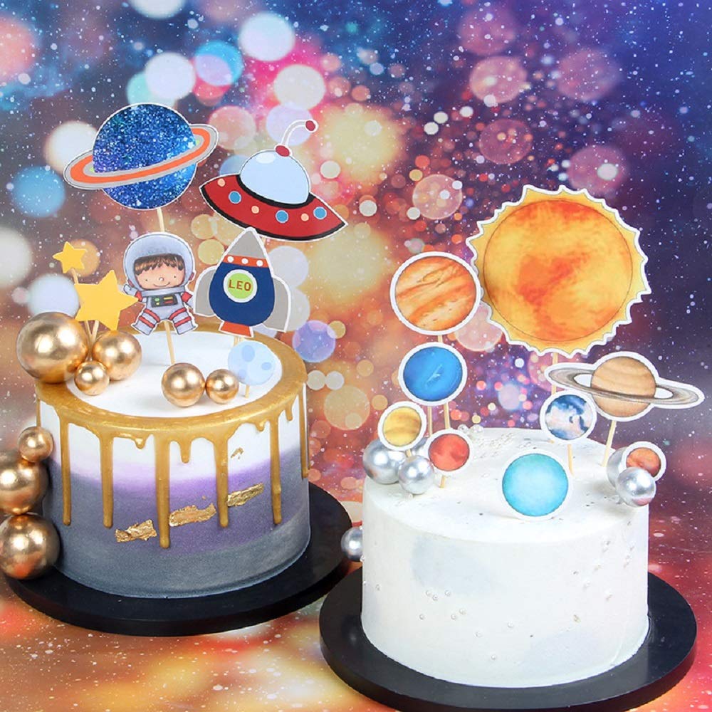 27 PCS JeVenis Solar System Birthday Cake Topper Space Cupcake Toppers ...
