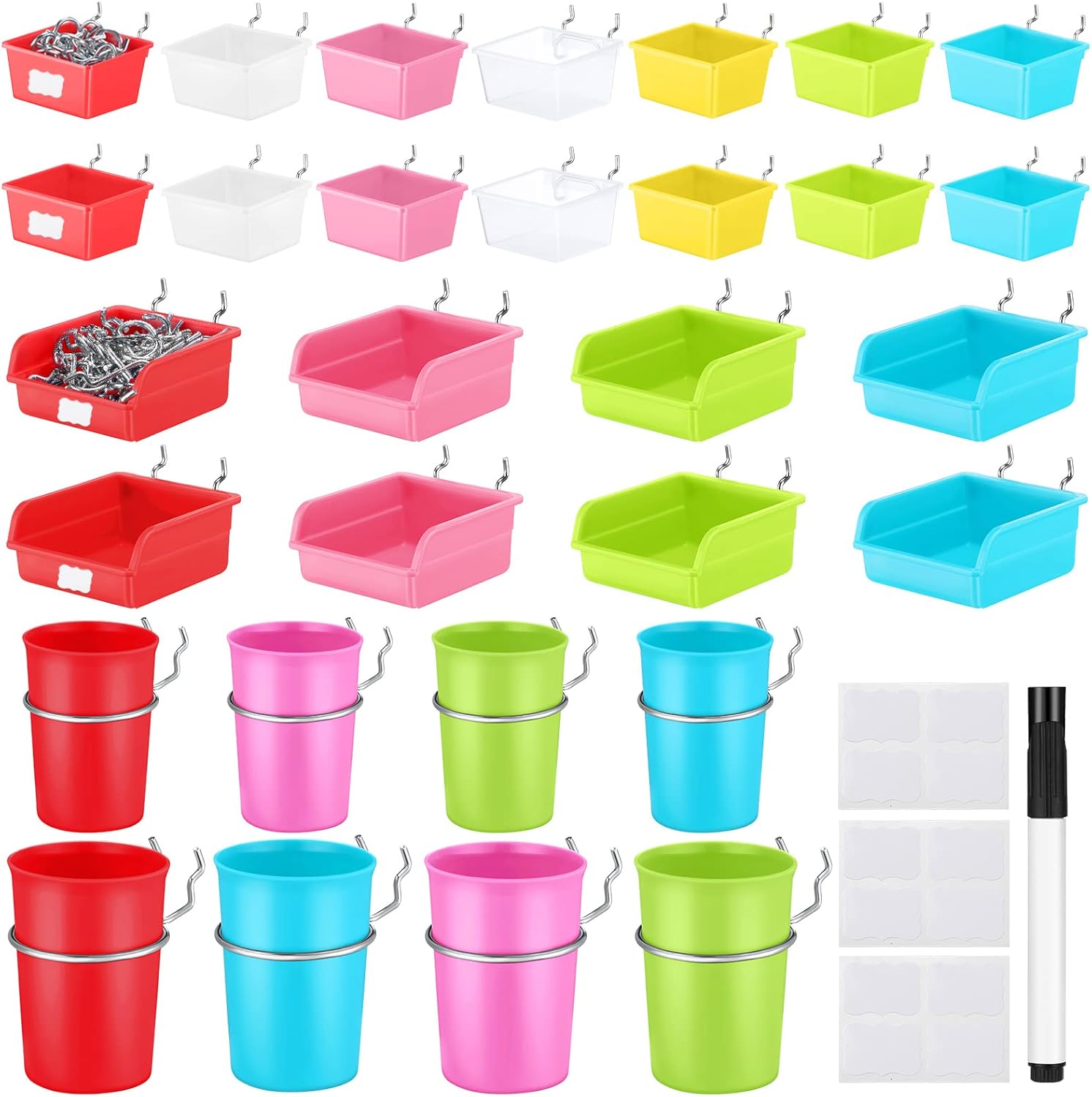 Amazon.com: 64 Pieces Pegboard Bins Pegboard Cups with Hooks and Loops Peg Hooks Assortment ...