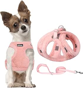 AIITLE Plush and Faux Suede Dog Winter Harness and Leash Set ...