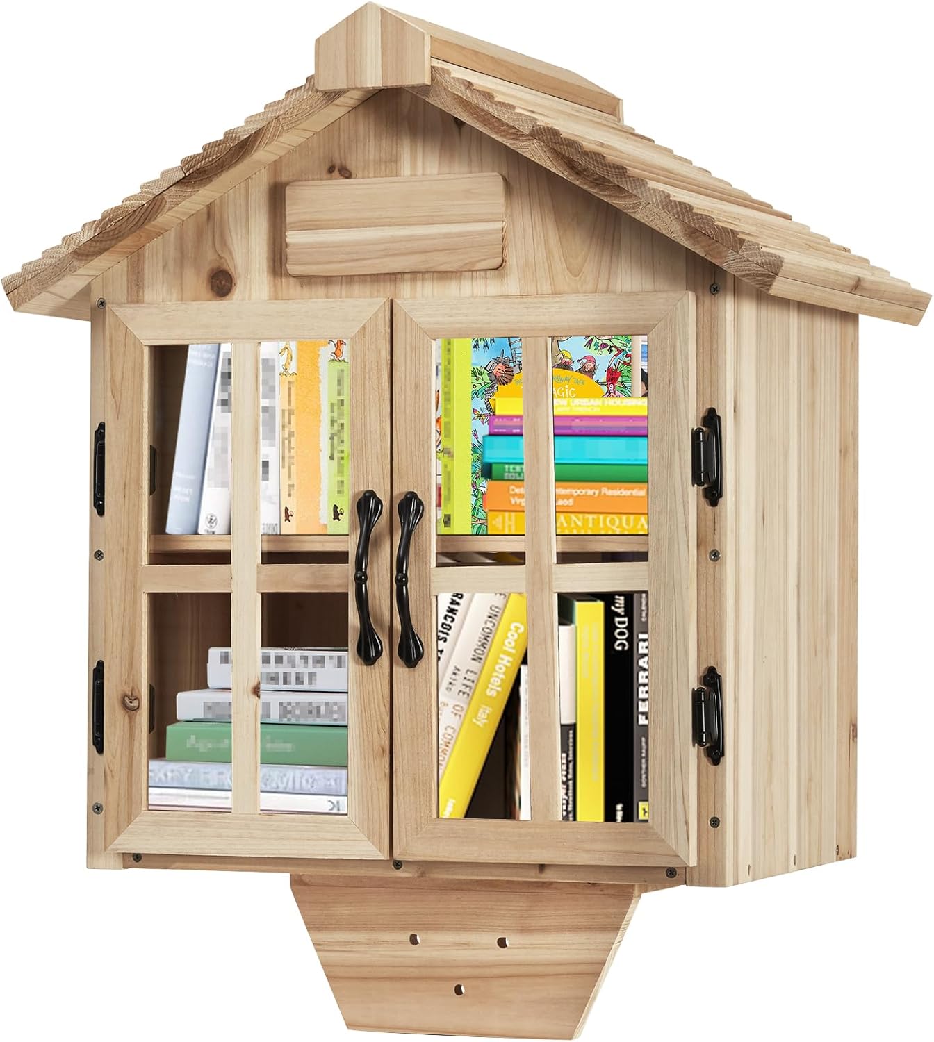 Ecoaterui Little Library Box Outdoor Free Library Kit, Double Doors ...