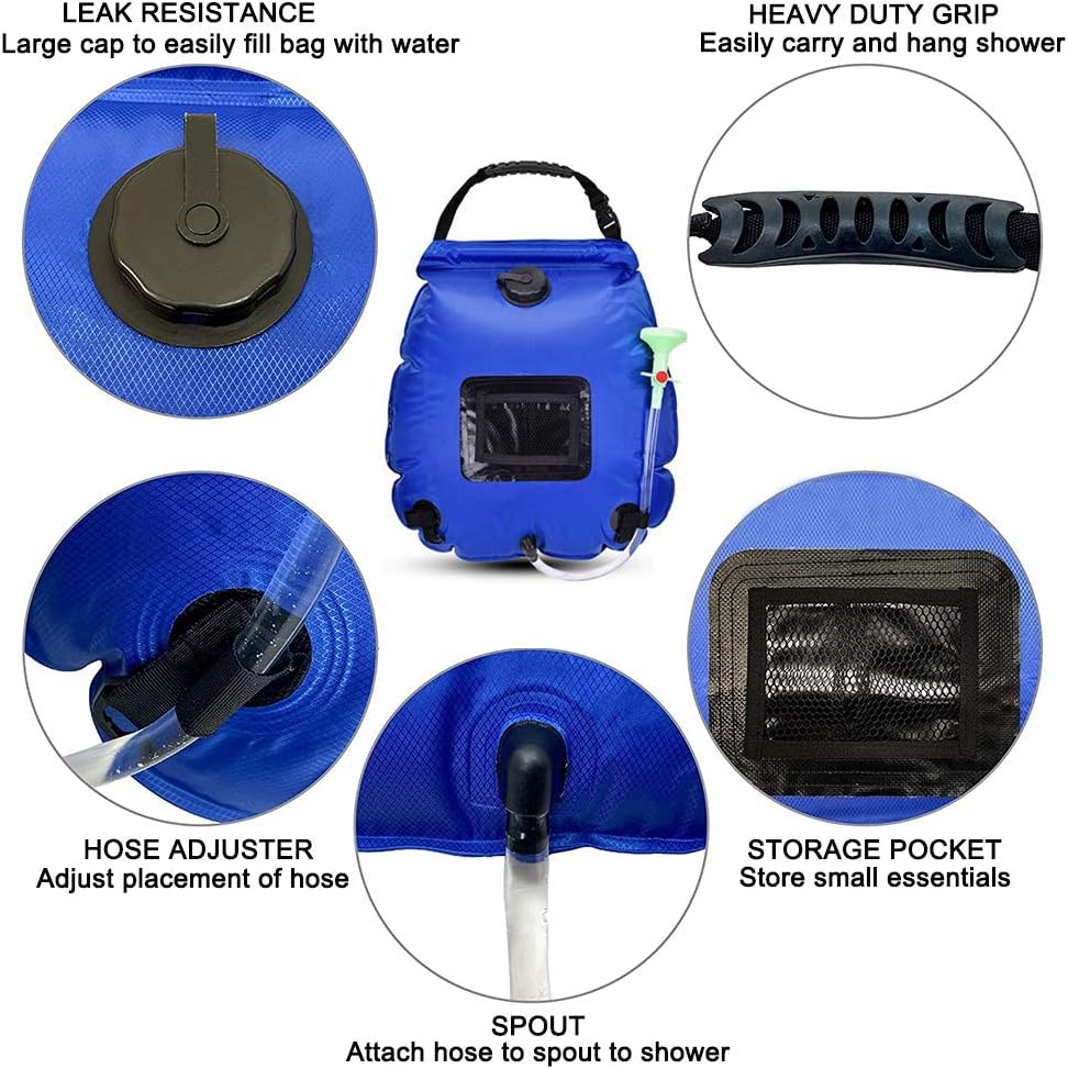 20L Camping Solar Shower Bag Portable Heated Camping Showers Hot Water ...