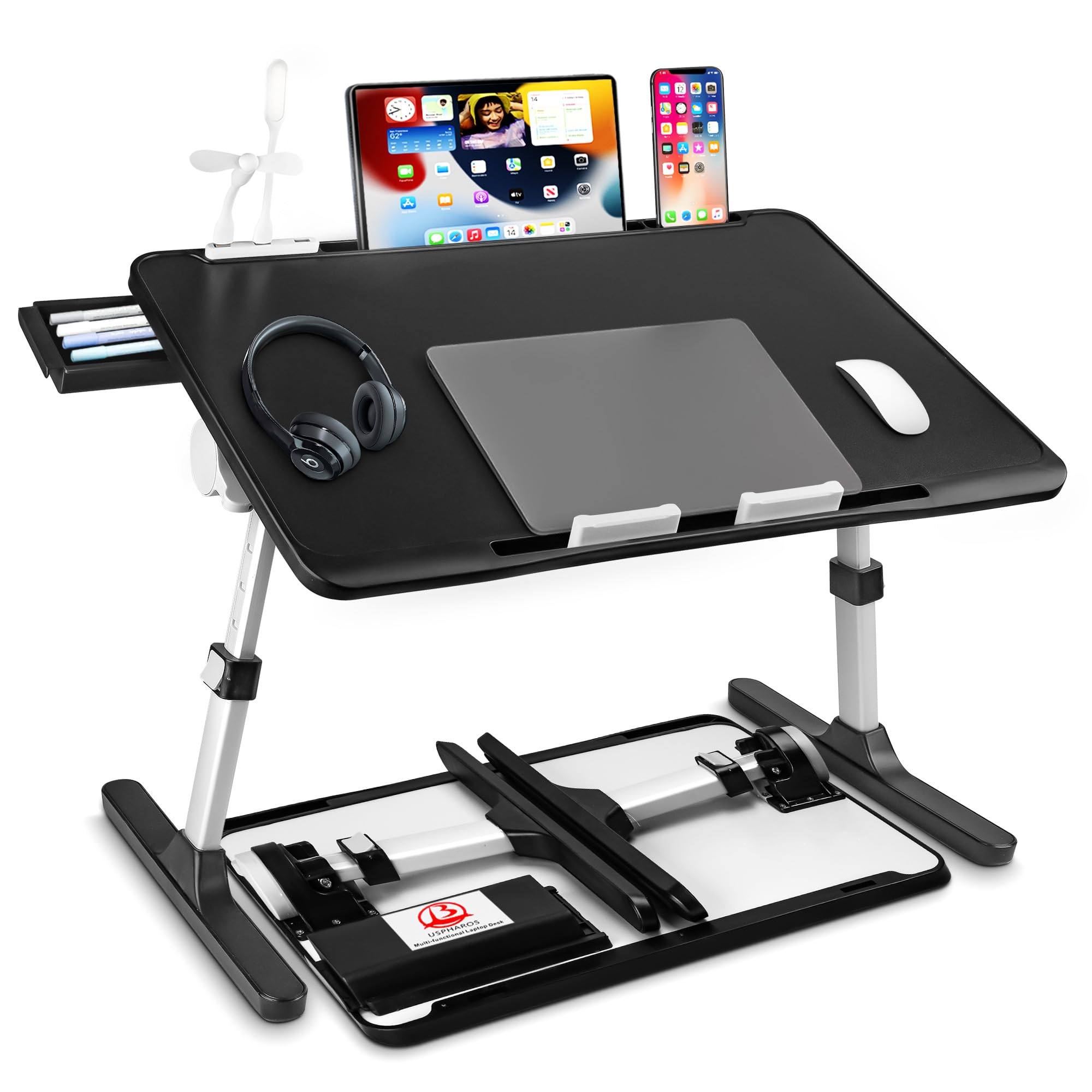 Lap Desk Bed Tray Table,Adjustable Laptop Stand for Bed with USB/Light ...