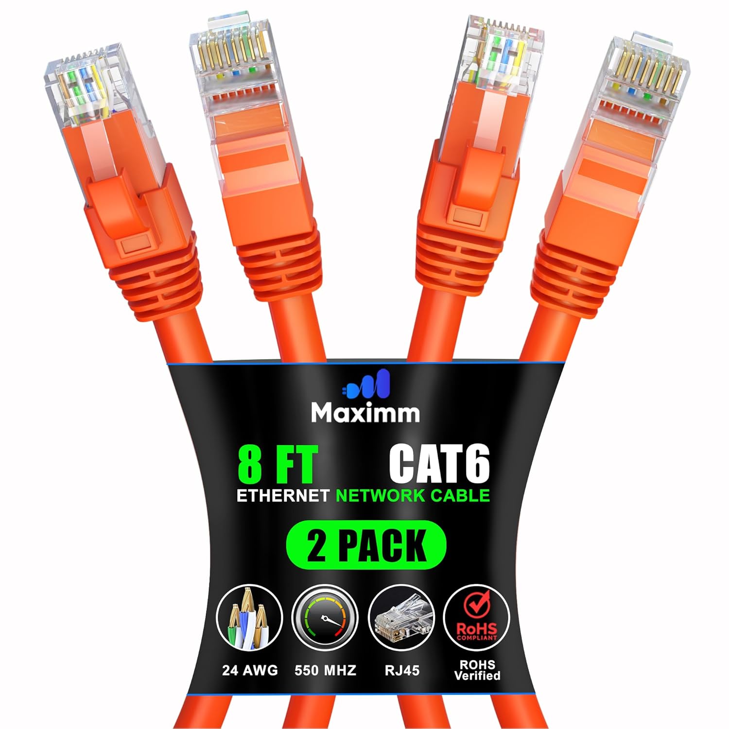 Amazon.com: Maximm Cat 6 Ethernet Cable 8 ft (2-Pack) - High-Speed LAN ...