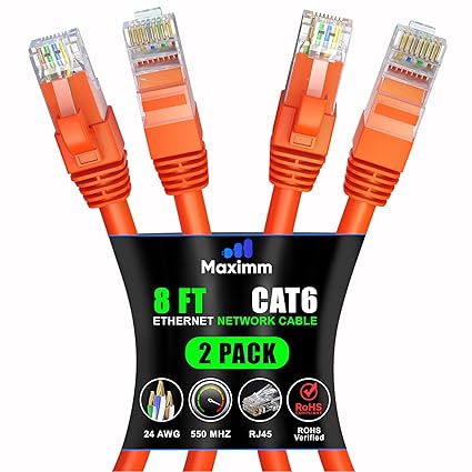 Amazon.com: Maximm Cat 6 Ethernet Cable 8 ft (2-Pack) - High-Speed LAN ...