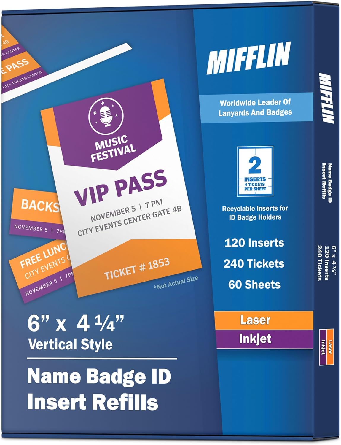 Amazon.com : Mifflin - Name Badge Refills & Ticket Inserts - 4.25x6 ...