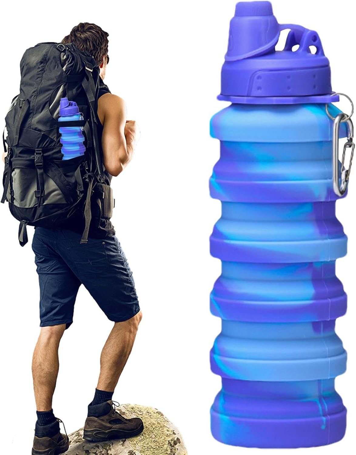 Amazon.com: Compact Water Bottle | Silicone Sports Water Bottle ...