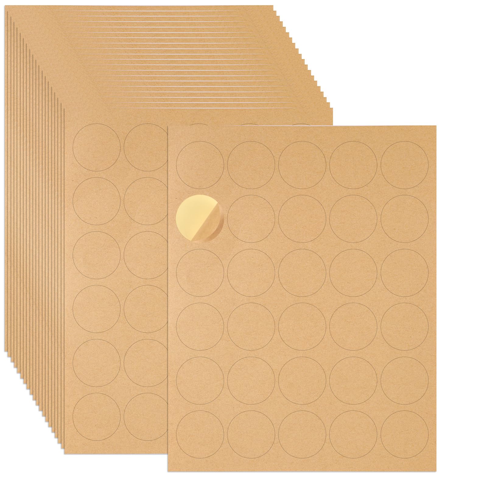 20 Sheets 1.5" Round Kraft Labels, Round Kraft Paper Labels Stickers ...