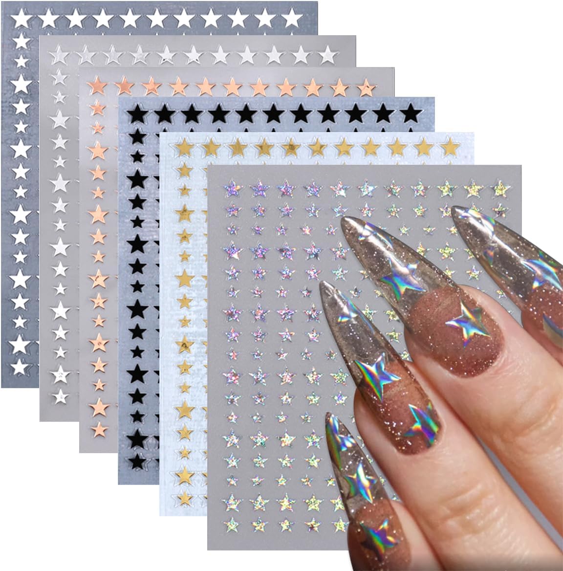 Amazon.com: Star Nail Stickers for Nail Art Supplies 3D Self-Adhesive ...