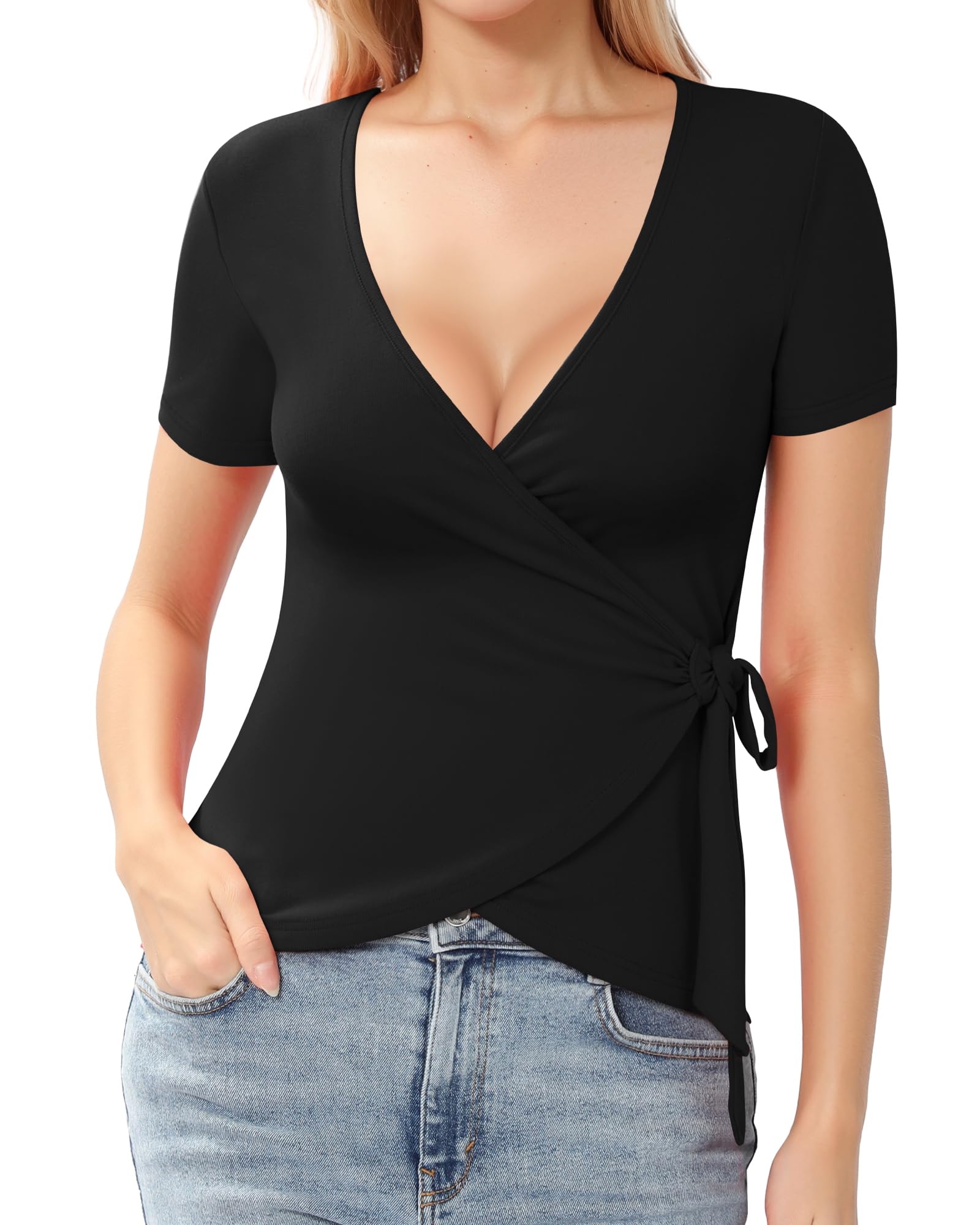 HERLOLLYCHIPS Womens Tops Long/Short Sleeve Shirts V Neck Cross Wrap ...