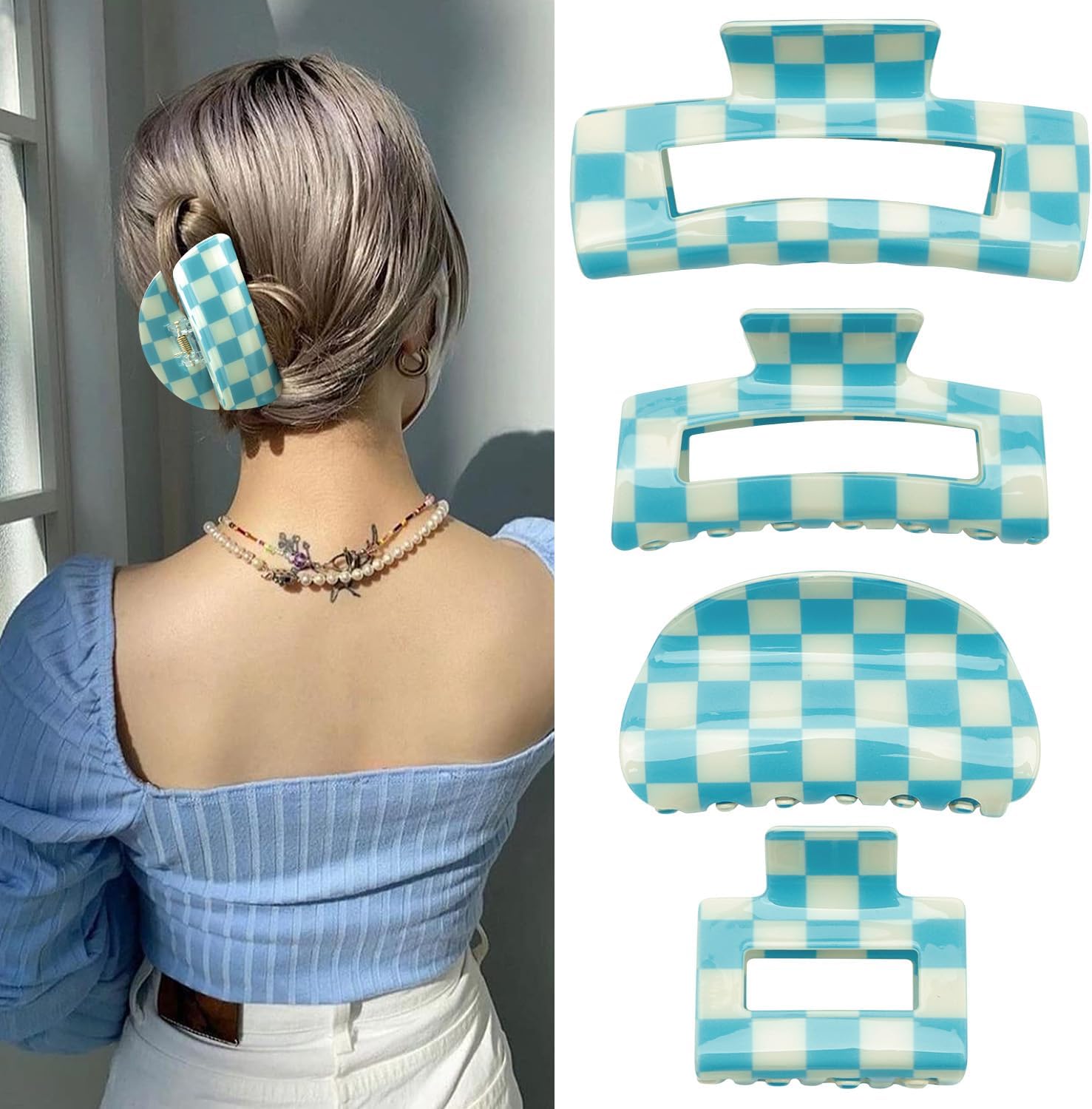 Amazon.com : CHANACO Checkered Claw Clip 4 Pcs Checkered Hair Clip ...