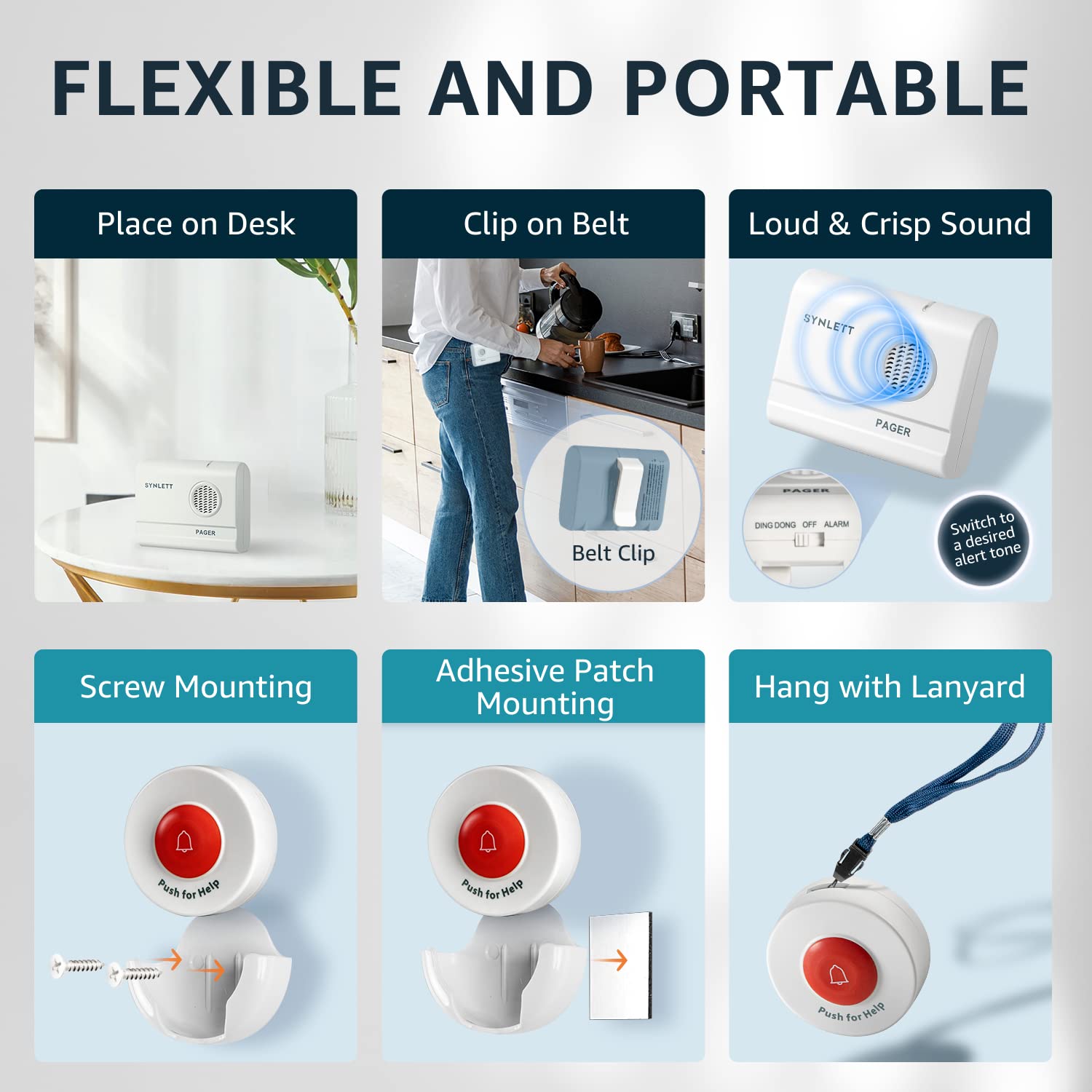 Buy Caregiver Pager Wireless Call Buttons for Elderly Monitoring SOS ...