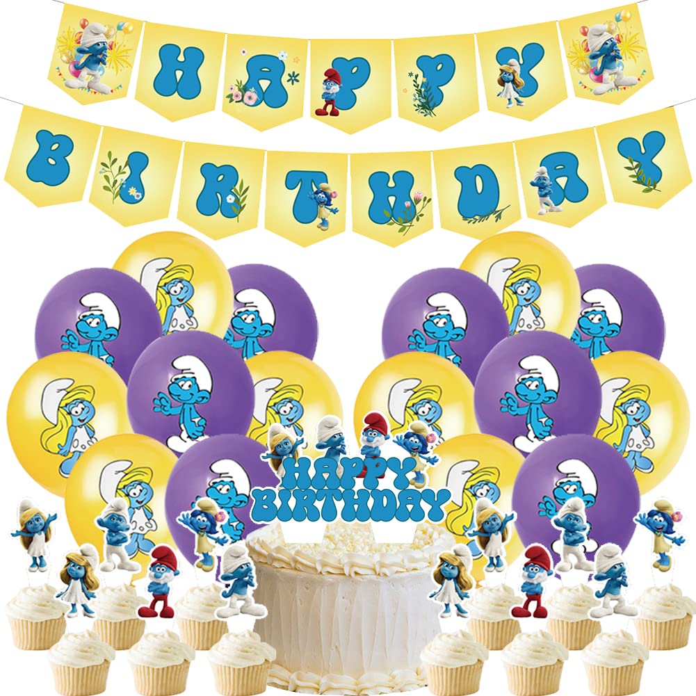 Buy IFHDO The Smurfs Balloons Set, 34 Pieces The Smurfs Party Supplies ...