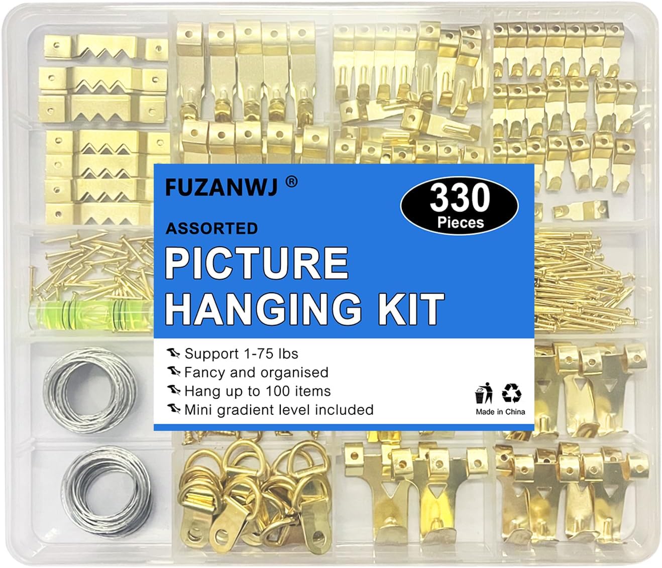 FUZANWJ 330pcs Picture Hangers Kit - Holds 10-75lbs, With Hanging Wire ...