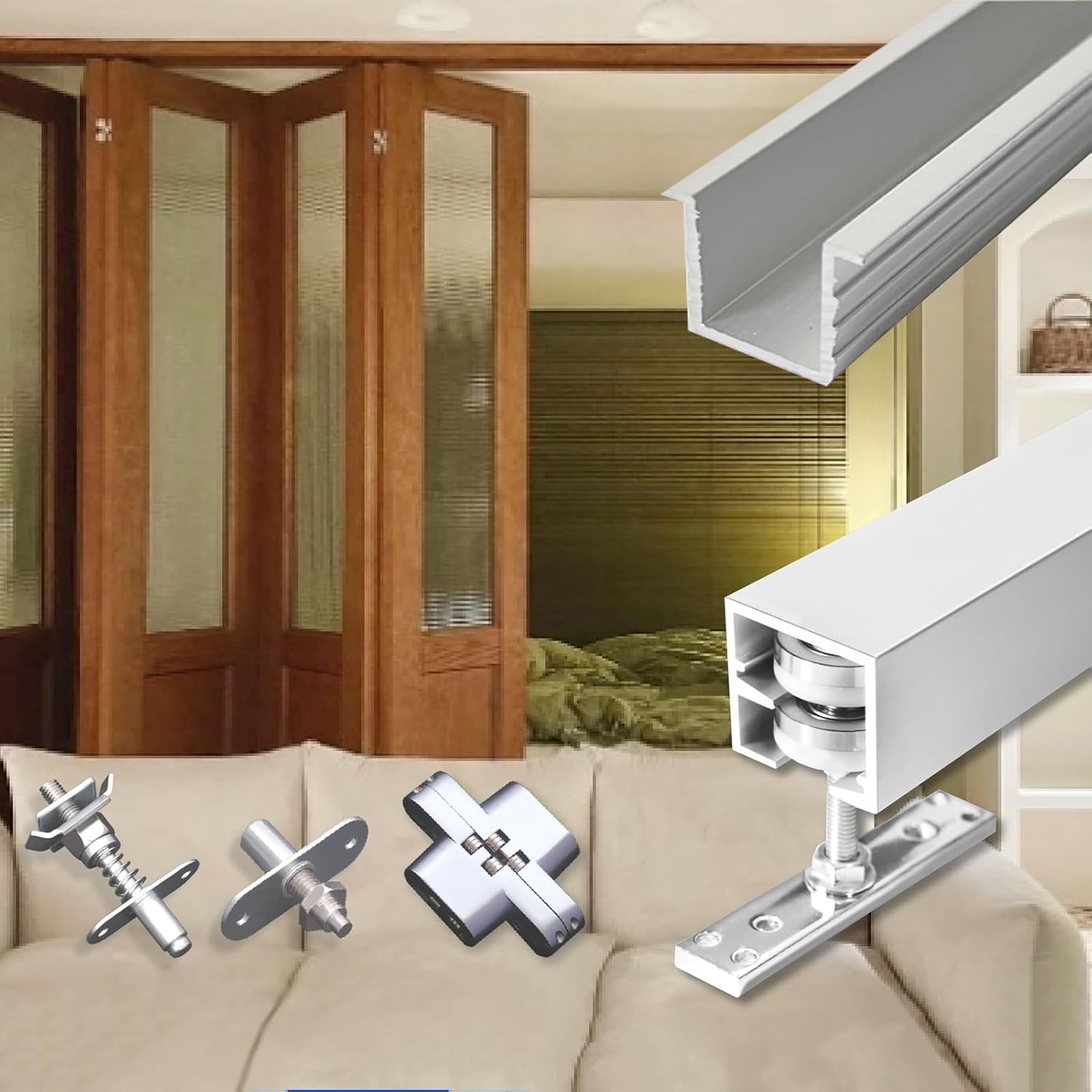 Bifold Door Hardware Track Kit, Adjustable Pulley System for Smooth ...