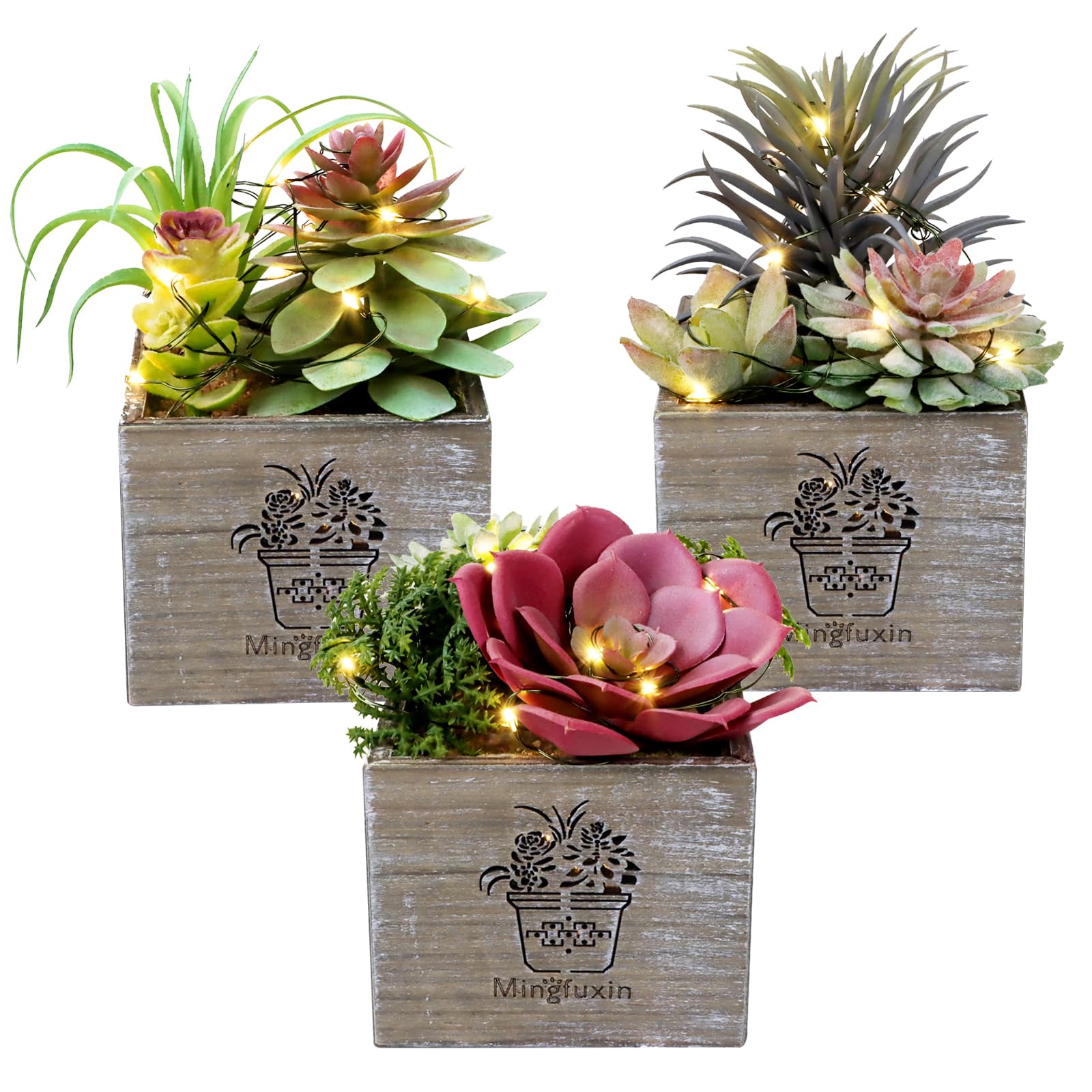 Amazon.com: Artificial Succulent Plants, Mini Fake Plants with Led ...