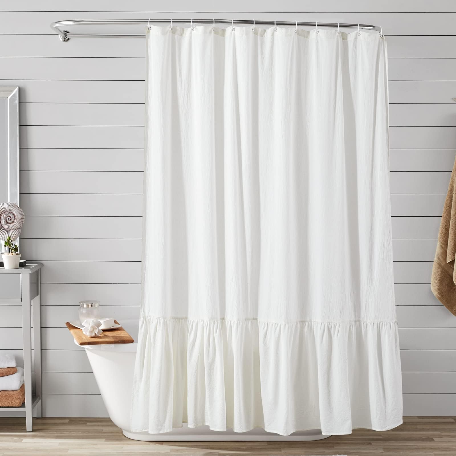 Amazon.com: Estmy Shabby Chic Farmhouse Cotton Shower Curtain White ...