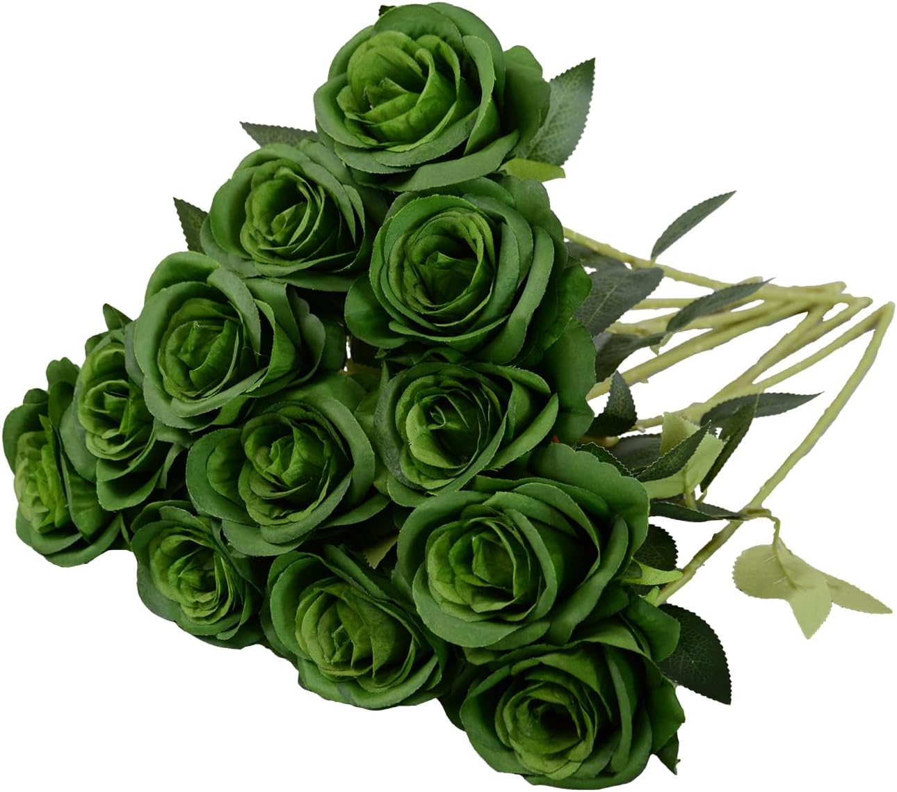 Amazon.com: DH EYB 12pcs Dark Green Rose Artificial Flowers,Fake Roses ...