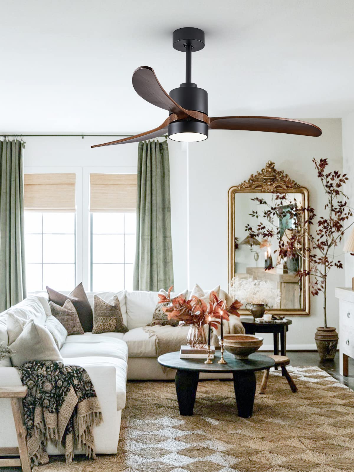 FookChak Farmhouse Black Ceiling Fan with Lights Remote Control 52â ...