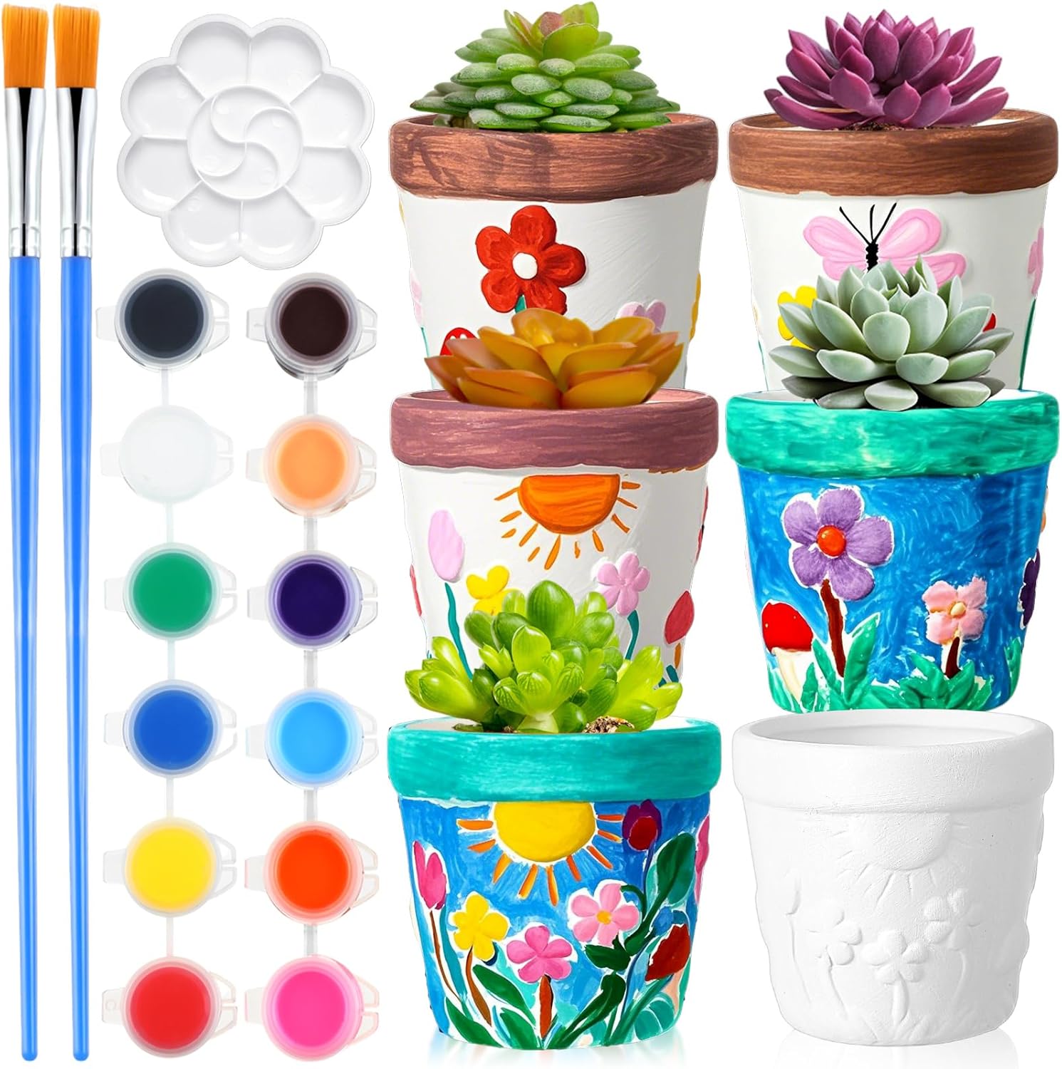 Amazon.com: Pasimy 6 Set DIY Ceramic Succulent Planter Pots Paint Your ...