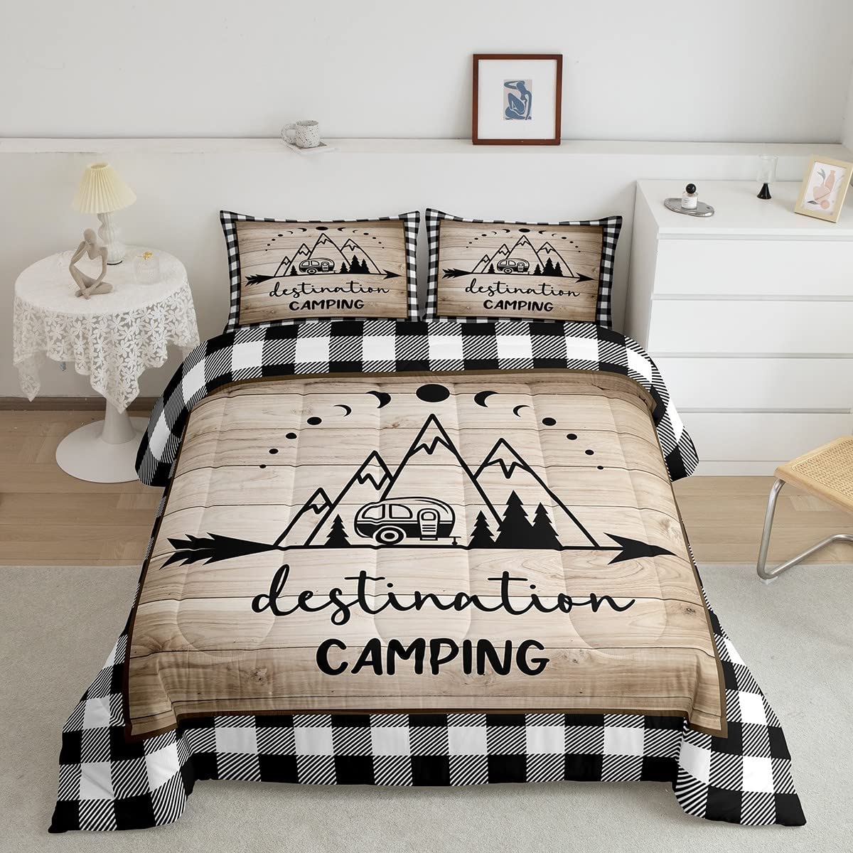 Amazon.com: Camping Travel Comforter Set Queen,Camper Car Bedding Set ...