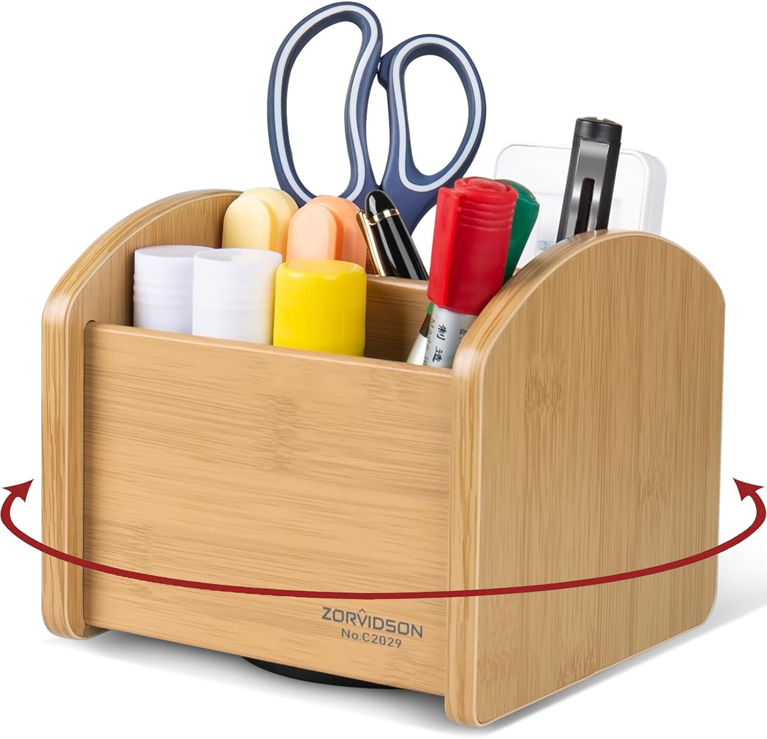 Amazon.com: ZORVIDSON rotating desk organizer Wooden Pen Holder 5.94 ...
