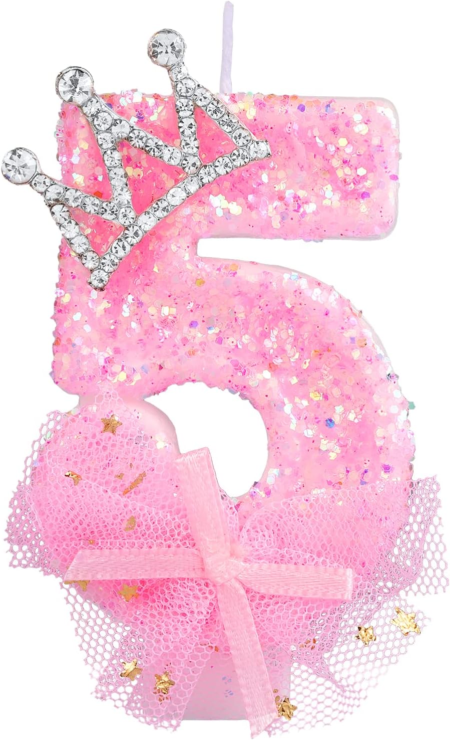 LUTER Birthday Number Candles, 2.95 Inch Crown Bow Mesh Candle Glitter ...