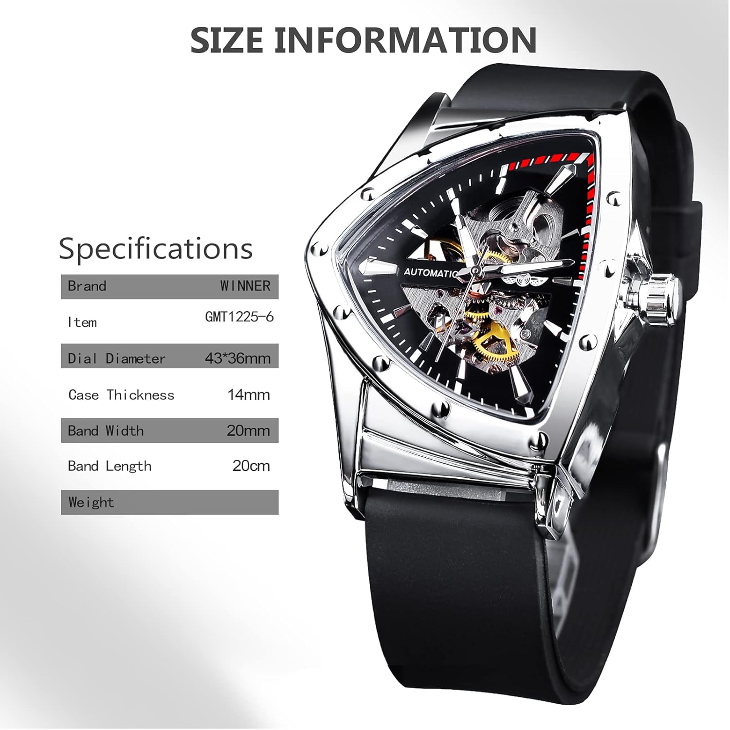 FORSINING Triangular Gold Shield Automatic Mechanical Watch, Oversized ...