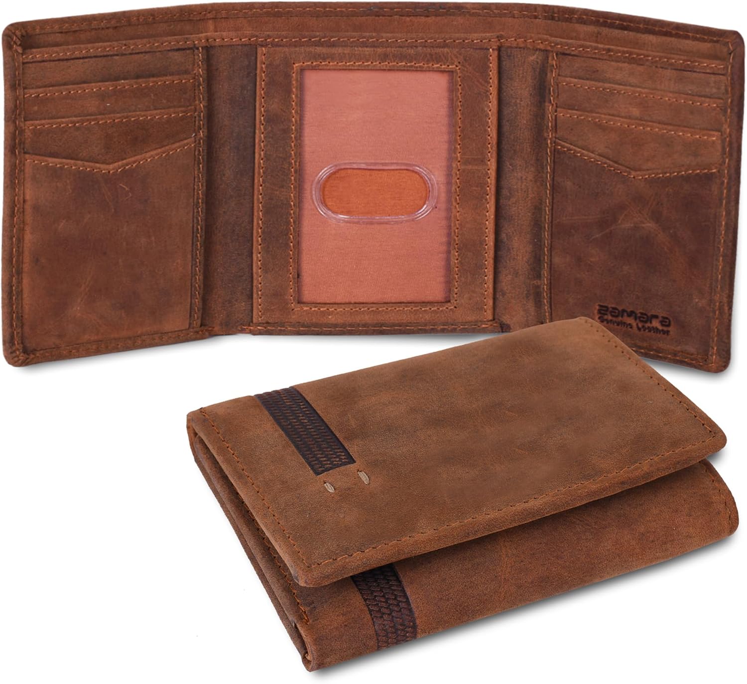 Amazon.com: ZAMARA-Rfid Leather Trifold Wallet With 6 Card Slots,2 Note ...