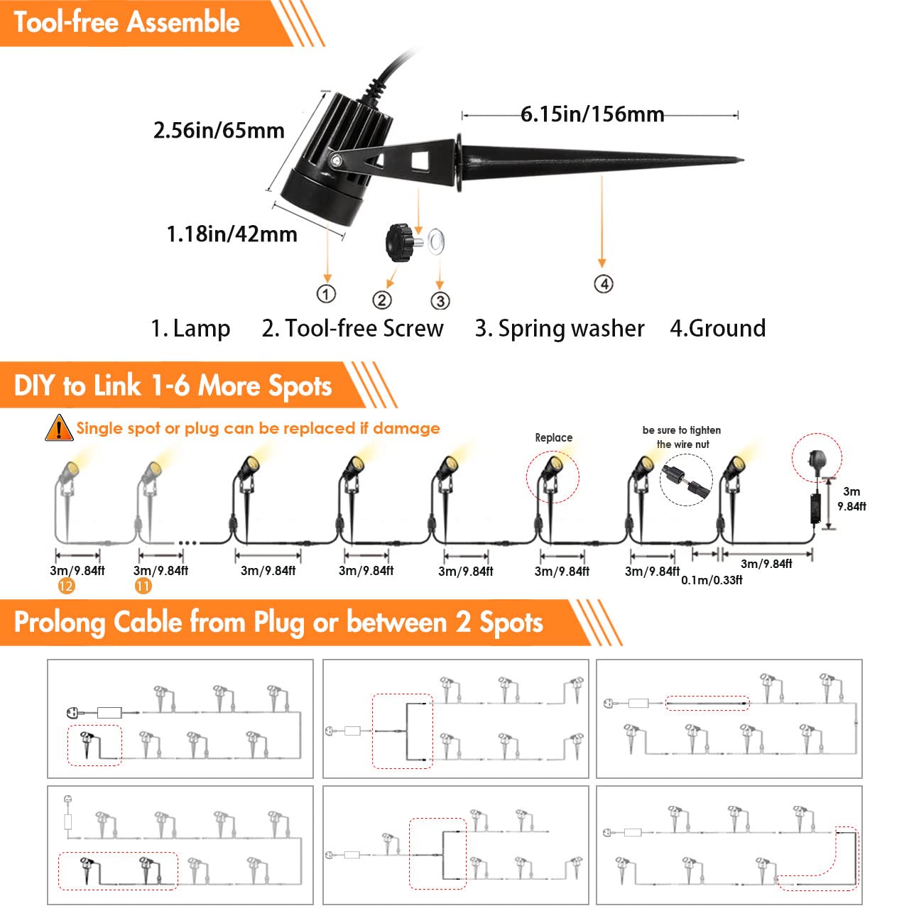 Buy 21m Extendable to 12 Garden Lights Mains Powered Premium Spotlights ...