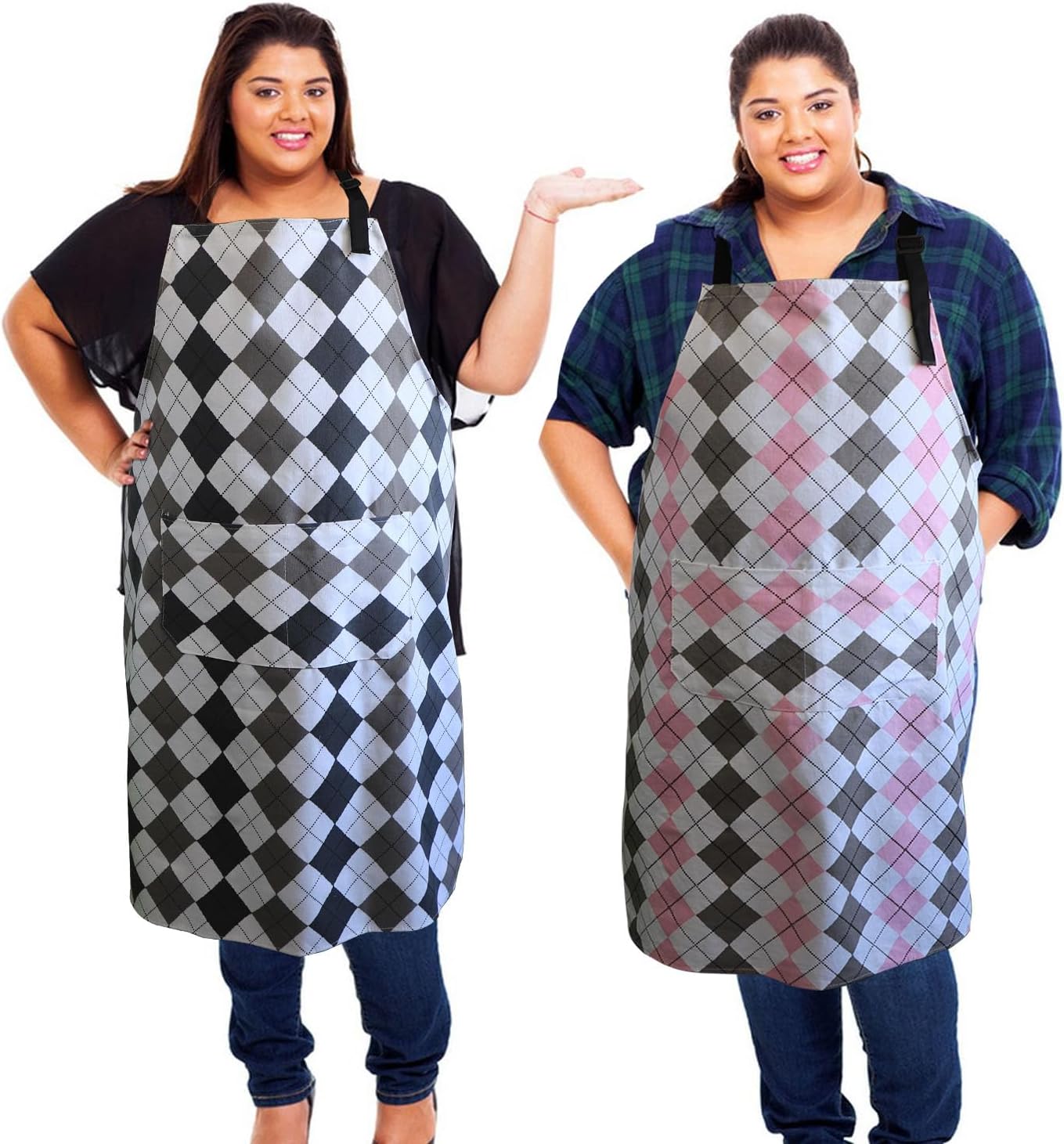 Amazon.com: multifuns 2 Pcs Cotton Plus Size Aprons for Adult Women Men ...