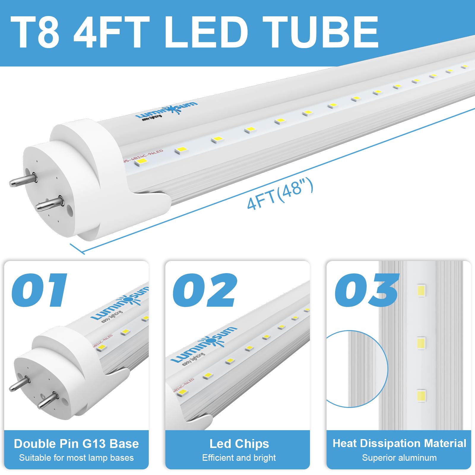 Snapklik.com : T8 LED Tube Light Bulbs 4 Foot 20W 40W Equivalent, 4000K ...