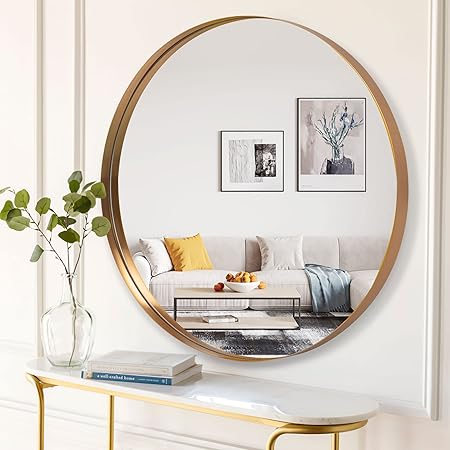 NeuType 28 inch Round Mirror Circle Mirrors for Wall, Gold Bathroom ...