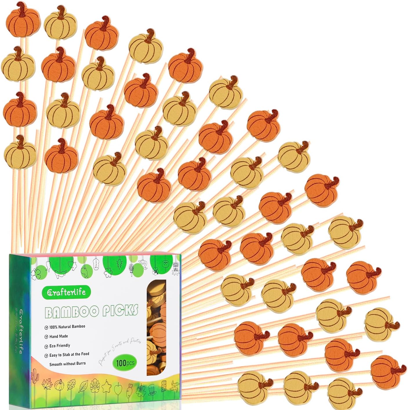 Amazon.com | 100pcs Fall Pumpkin Cocktail Picks 5″ Pumpkins Autumn ...