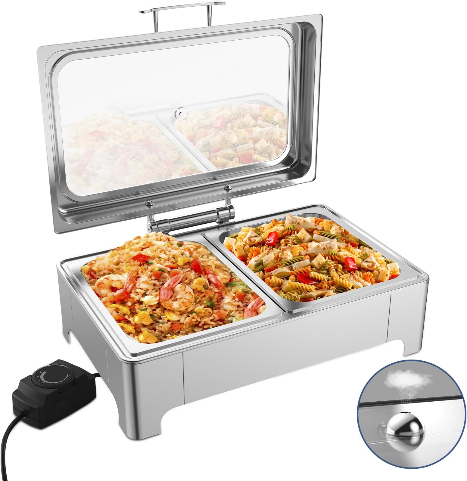 Amazon.com: Fichiouy Round Roll Top Chafing Dish Electric & Alcohol Heating, 6L Stainless Steel ...