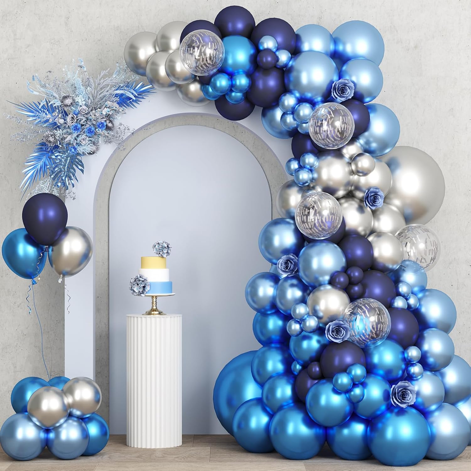 Amazon.com: RUBFAC 87pcs Metallic Blue Silver Balloon Garland Arch Kit, 18 12 10 5 Inch Blue ...