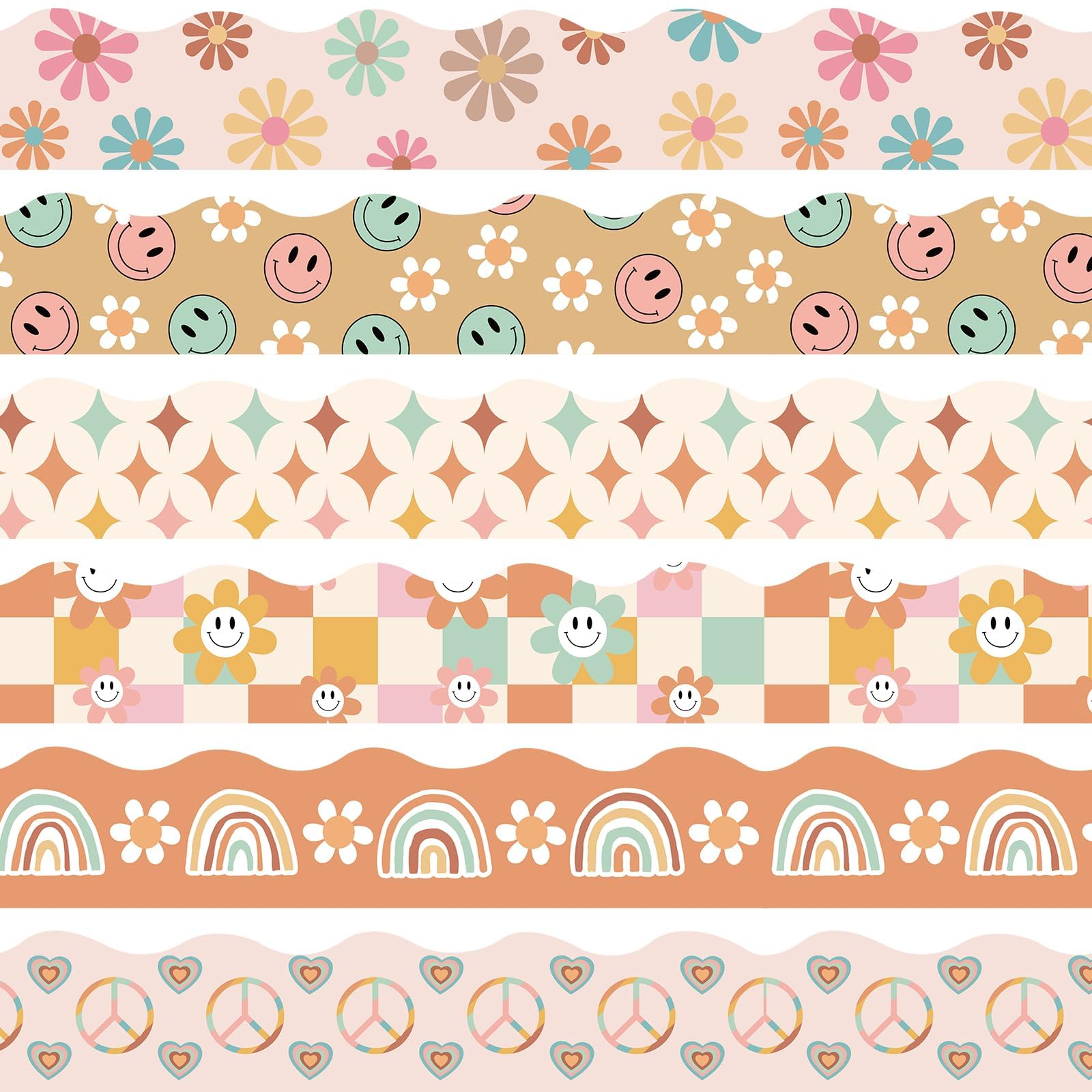Boho Bulletin Board Borders Retro Classroom Decorations 84ft Groovy ...