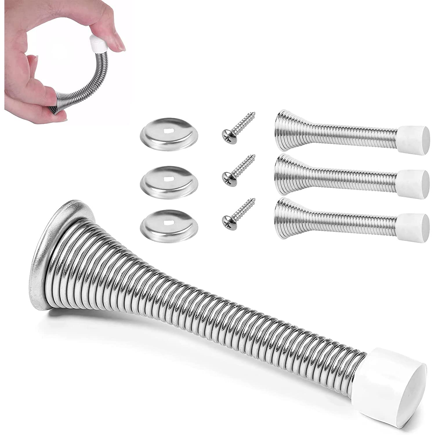 Spring Door Stop, 3 Pack Metal Door Stoppers Wall Mounted Doorstop with ...